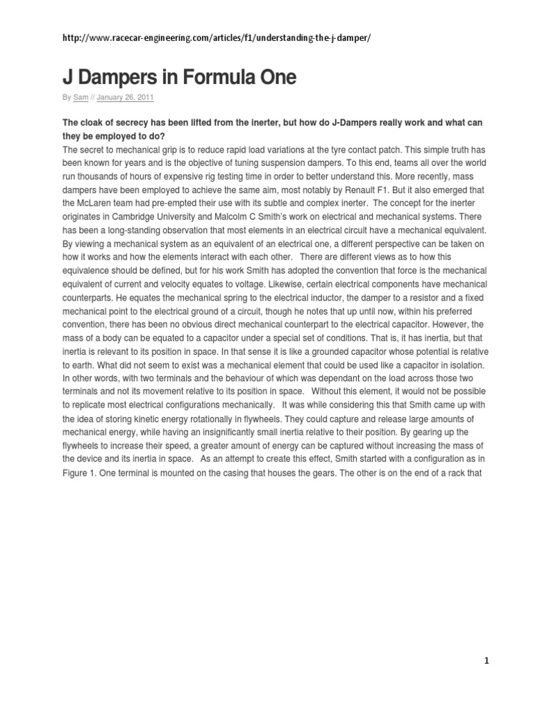 J Dampers in Formula One | PDF | Formula One | Force