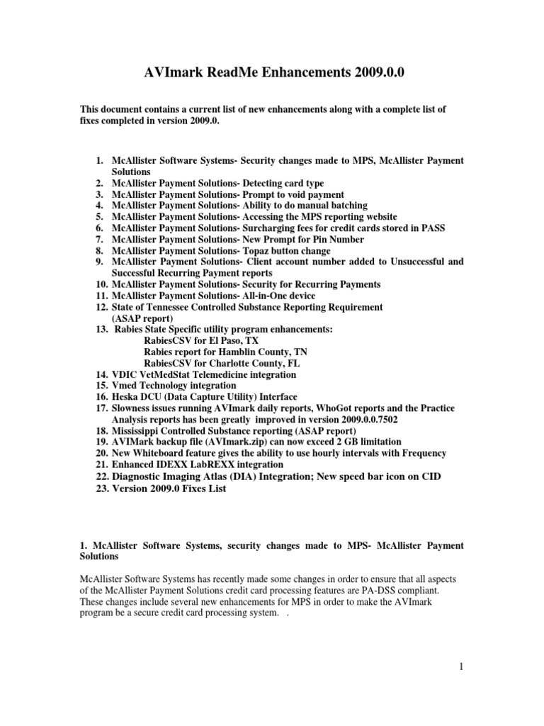 AVImark ReadMe Enhancements 2009.0.0 | PDF | Fee | Zip (File Format)
