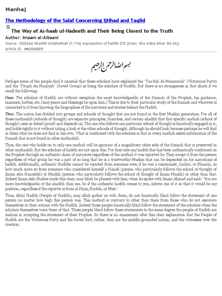 The Methodology of The Salaf Concerning Ijtihad and Taqlid | PDF ...
