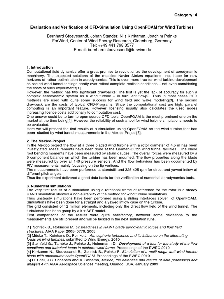 Evaluation and Verification of CFD-Simulation Using OpenFOAM For Wind Turbines | PDF ...