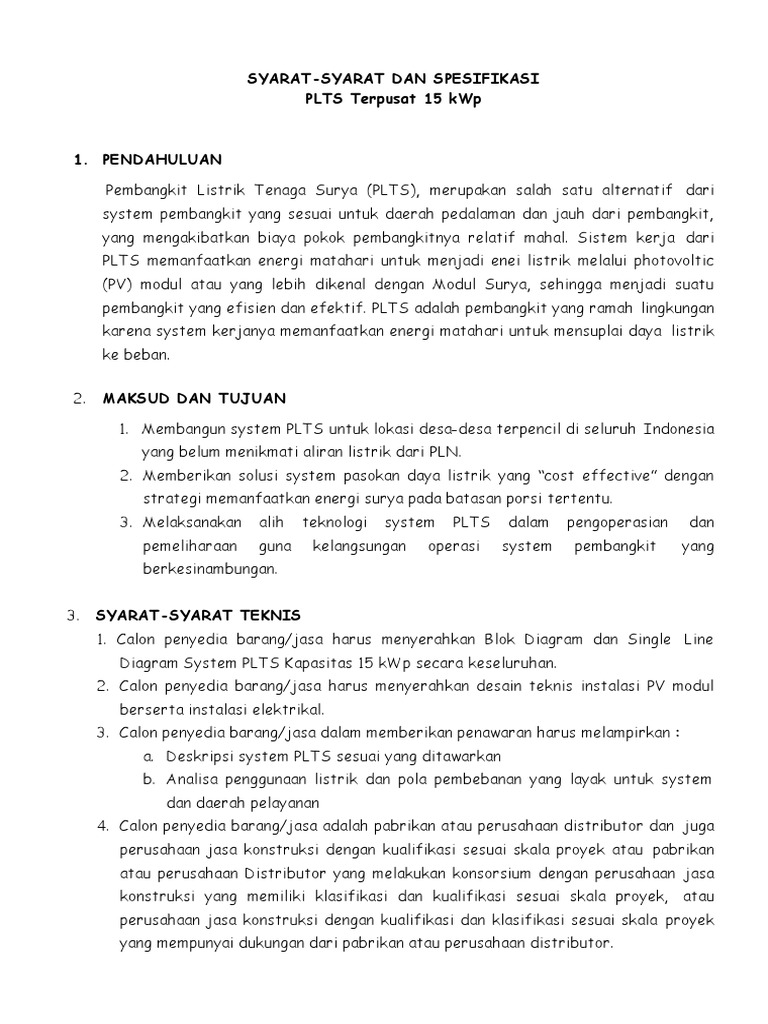 Spek Plts 15 KWP | PDF | Teknologi & Rekayasa