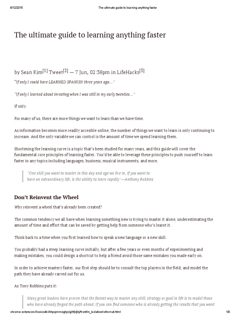 The Ultimate Guide To Learning Anything Faster | PDF | Expert ...