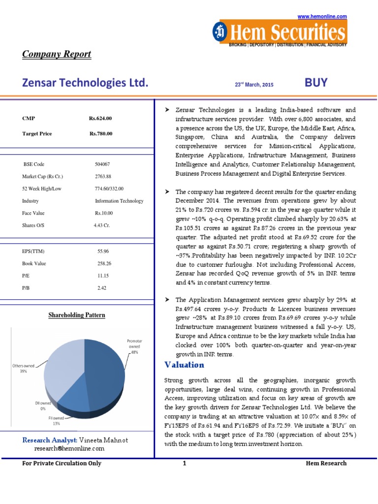 Zensar Technologies LTD.: Company Report | PDF | Financial Accounting | Business Economics