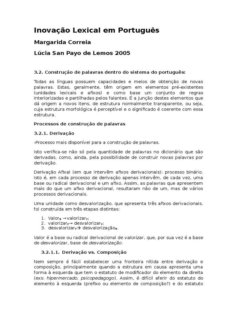 Inovacao Lexical em Portugues | PDF | Linguagem natural | Palavra