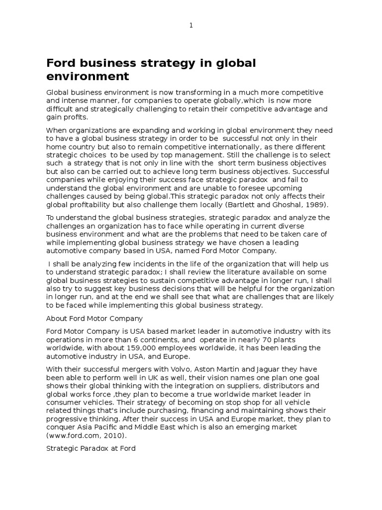 Ford Business Strategy in Global Environment | PDF | Strategic ...