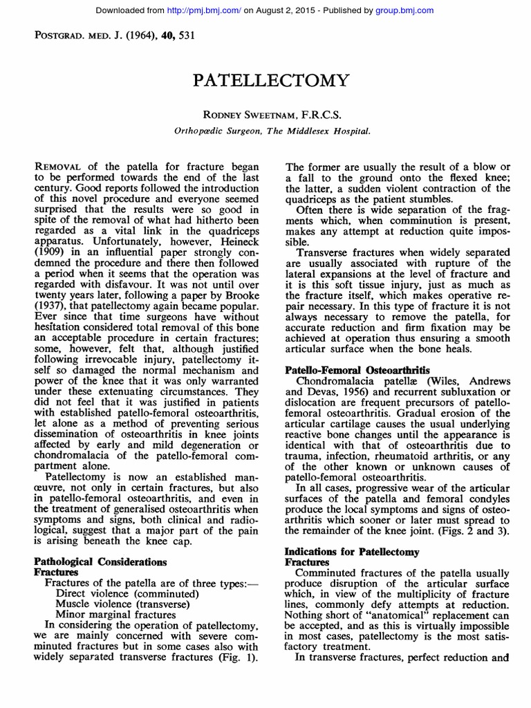 Patellectomy: Removal of the Patella Bone | PDF | Knee | Osteoarthritis