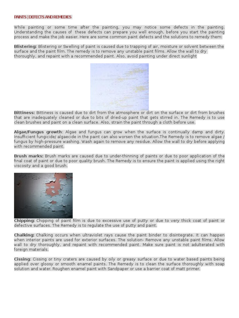 Paint Defects and Remedies | PDF | Paint | Acrylic Paint