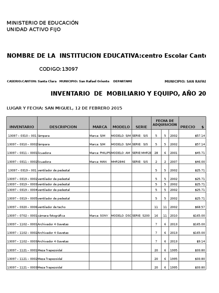 Formato De Inventario Escolar Wordle