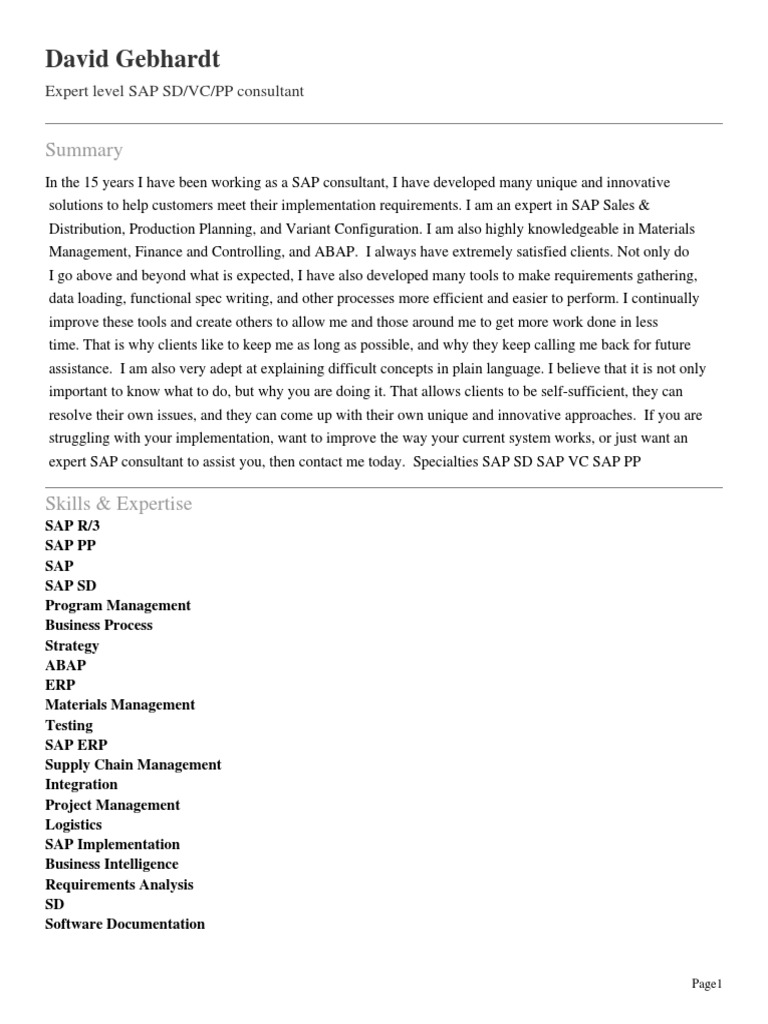 David Gebhardt Academic Profile | PDF | Sap Se | Databases