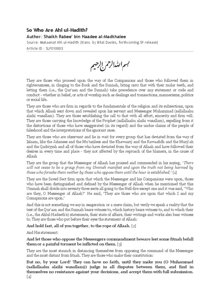 So Who Are Ahl Ul Hadith | PDF | Semitic Words And Phrases | Religious ...