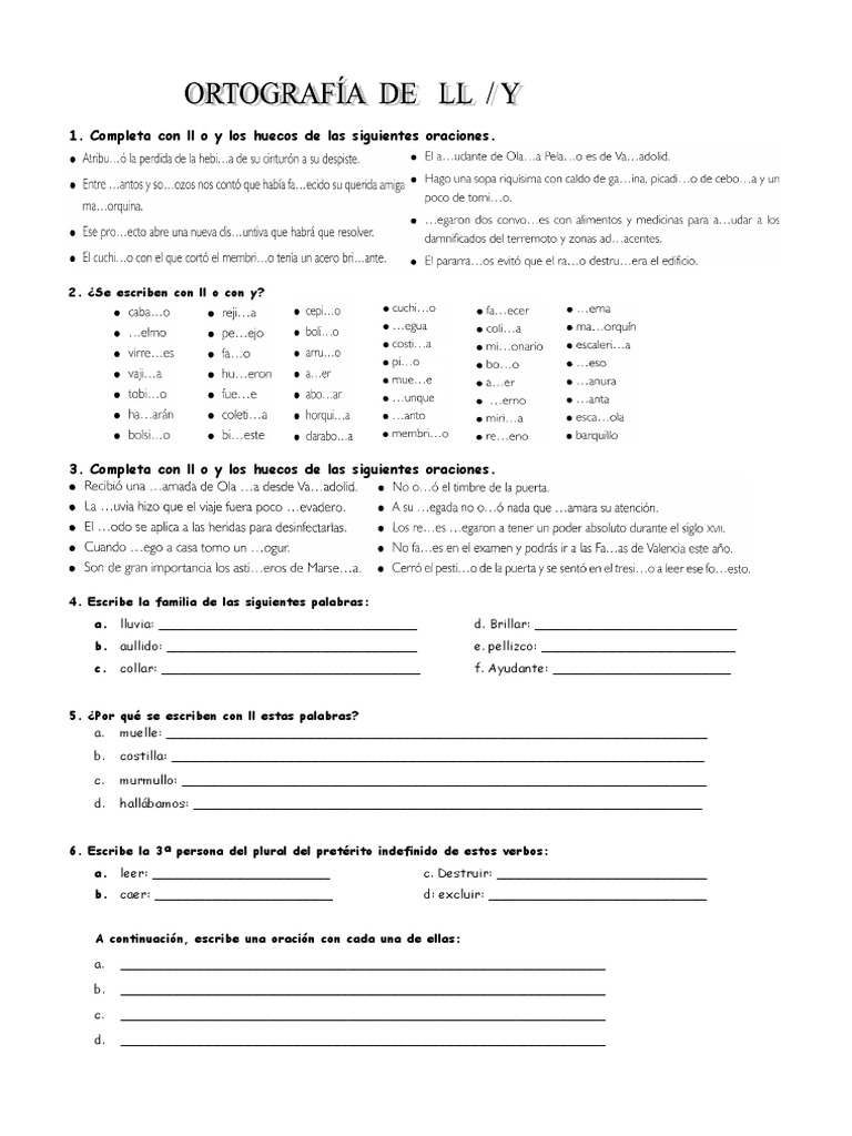 Ortografía de LL - y Ejercicios