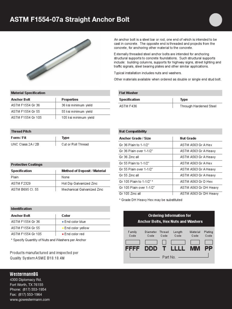 F1554 Anchor Rod Straight Submittal | PDF