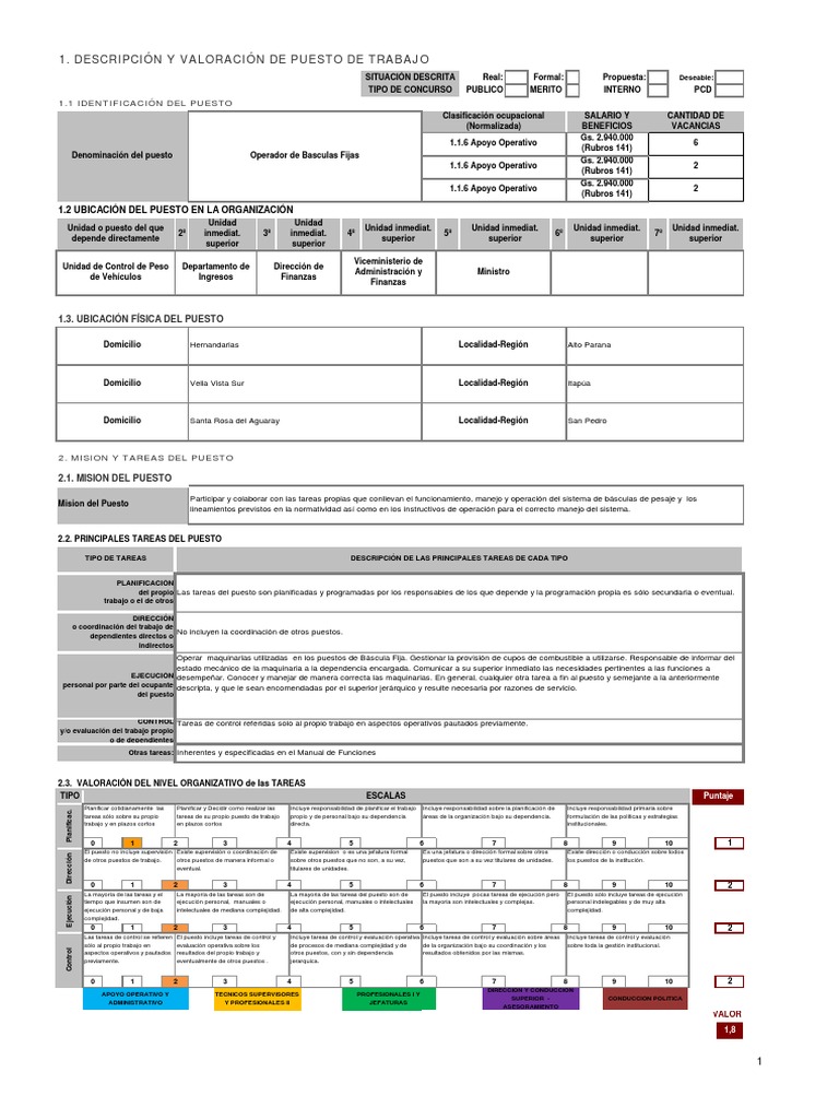Funciones del Operador de Báscula | PDF | Planificación | Toma de ...