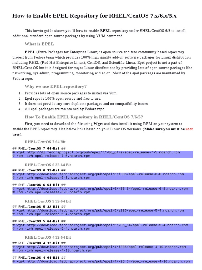 EPEL Setup Guide for RHEL/CentOS Users | PDF | Fedora (Operating System ...