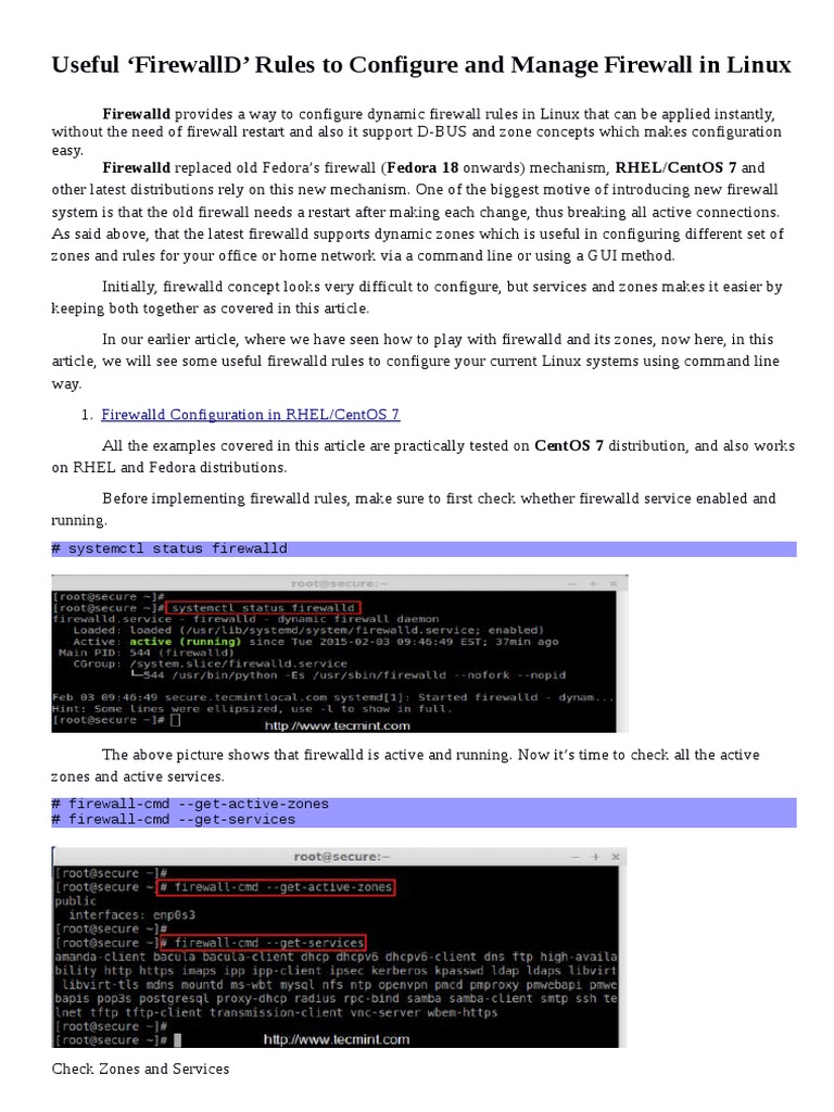 Useful FirewallD Rules To Configure and Manage Firewall in Linux | PDF | Firewall (Computing ...
