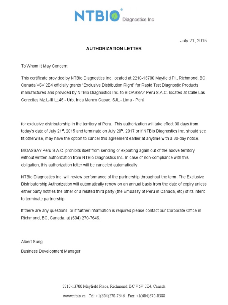Exclusive Distribution Agreement for Peru | PDF
