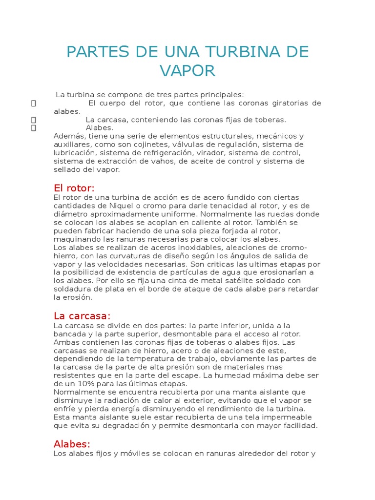 Turbina Vapor Partes | PDF | Locomotora de vapor | Bomba