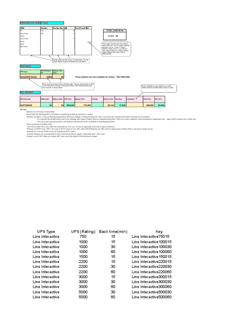 Load & Battery Calculation Till APC 40KVA | PDF | Battery Charger | Taxes