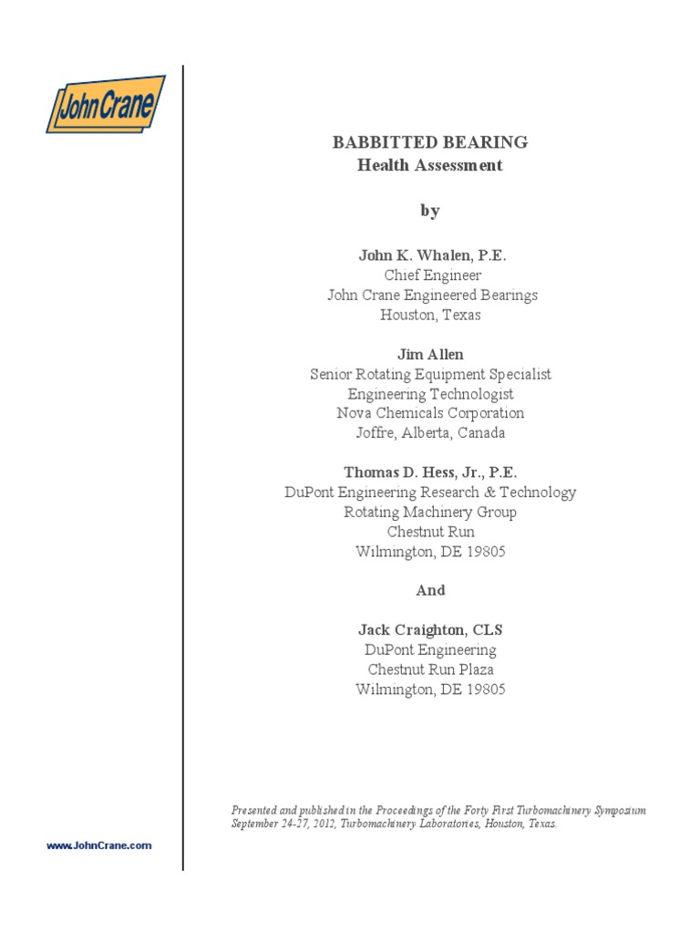 Babbitted Bearing Health Assessment | PDF | Bearing (Mechanical) | Wear
