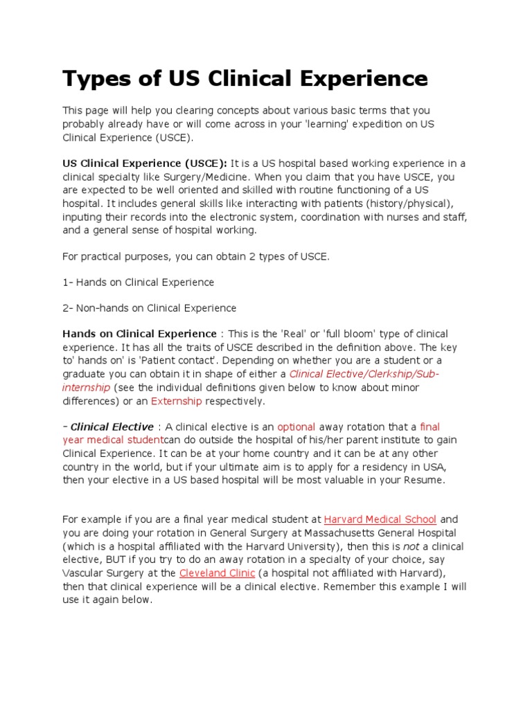 Types of US Clinical Experience | PDF | Medical School | Residency ...