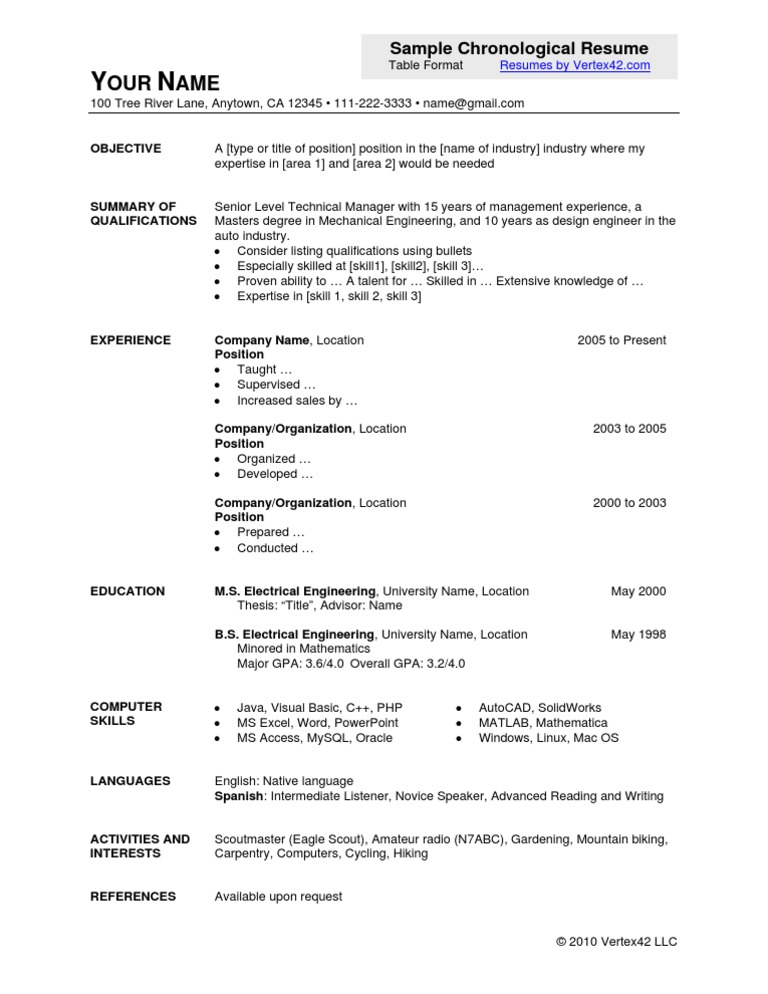 Sample Chronological Resume - Table Format | PDF | Résumé | Microsoft