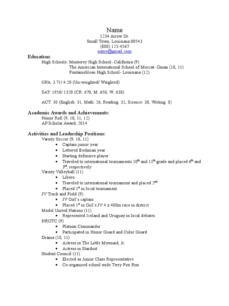 Student Resume: Academic & Athletic Achievements | PDF