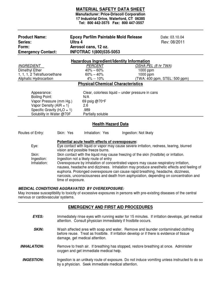 Epoxy Parfilm Ultra 4 MSDS | PDF | Combustion | Personal Protective ...