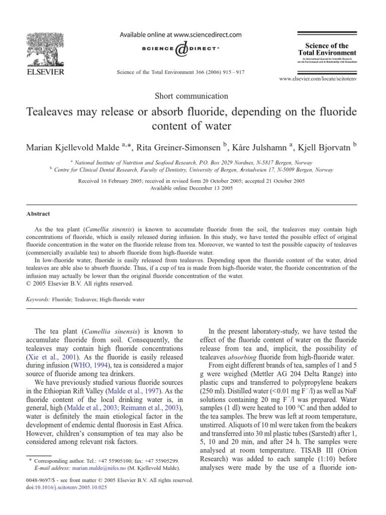 Fluoride Release and Absorption in Tea | PDF | Fluoride | Fluorine