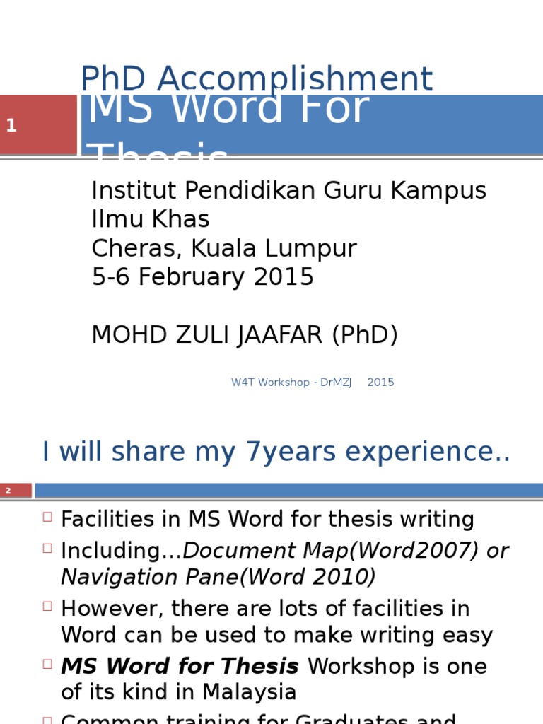 Word For Theses IPG Cheras | PDF | Thesis | Keyboard Shortcut