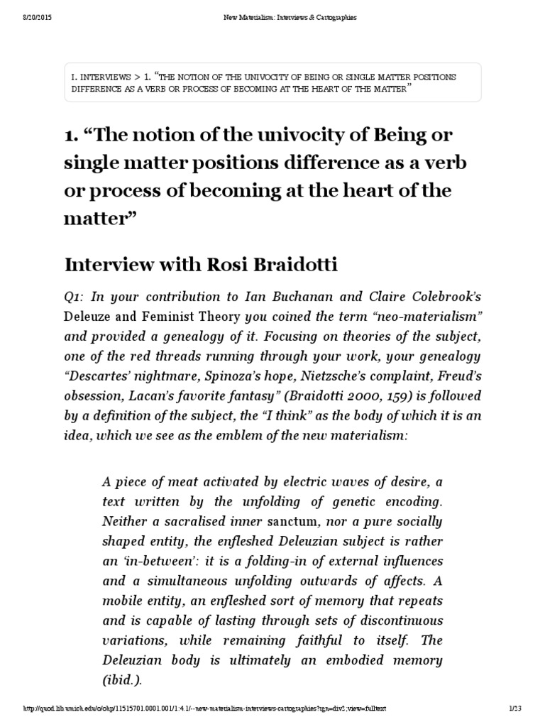 Interview With Rosi Braidotti PDF | PDF | Gilles Deleuze | Feminism