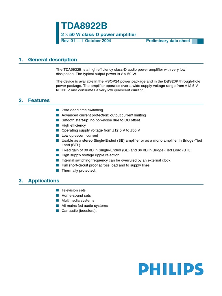 TDA8922BTH | PDF | Amplifier | Soldering