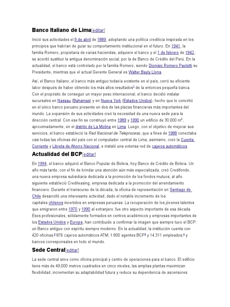 Banco Italiano de Lima | PDF | Bancario | Bancos