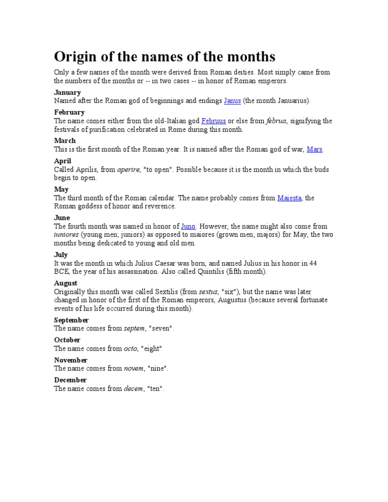 Origin of The Names of The Months | PDF | Roman Mythology | Ancient ...