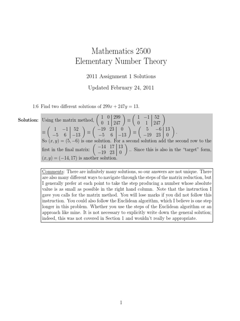 Elementary Number Theory Solutions | PDF | Equations | Prime Number