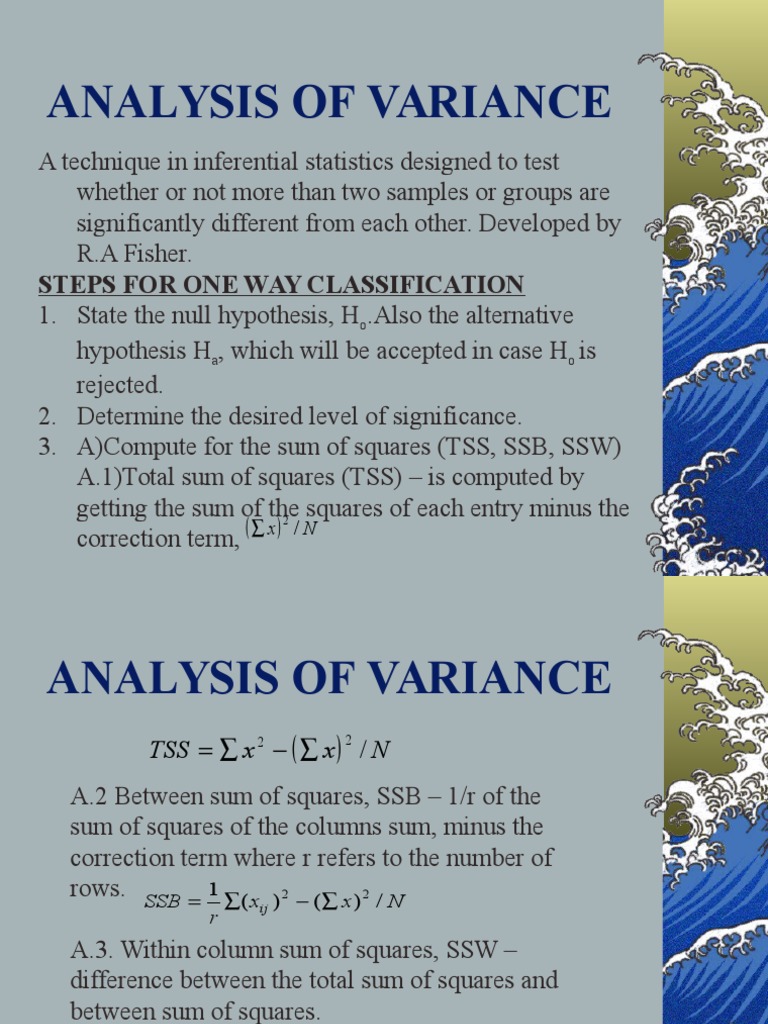 Analysis of Variance: Steps For One Way Classification | PDF | Analysis Of Variance | Degrees Of ...