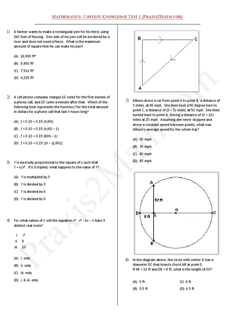 Praxis 2 Math practice test | Equations | Speed