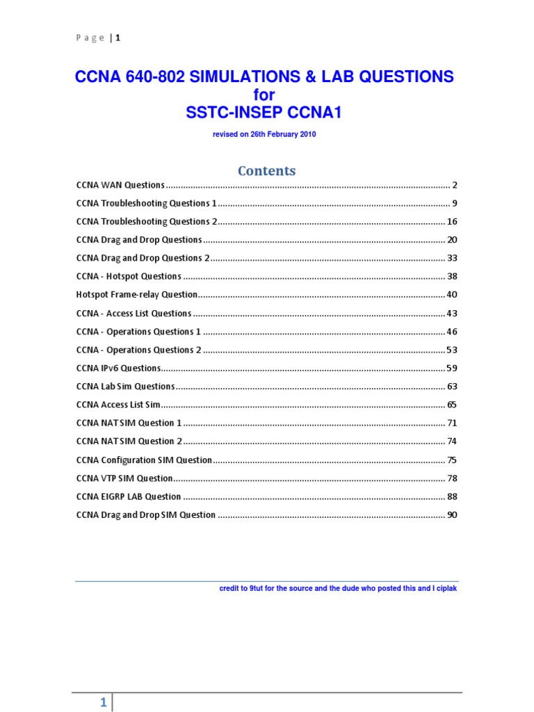 Ccna 640-802 Simulations & Lab Questions For | PDF | Network Switch | Router (Computing)