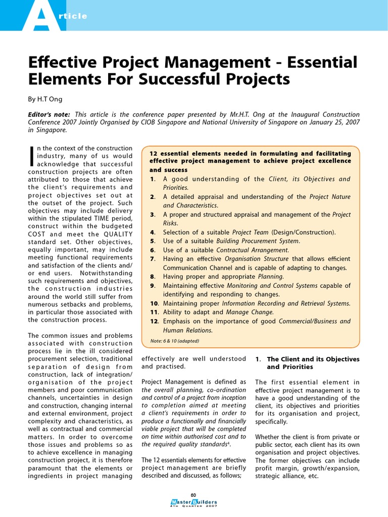 Effective Project Management - Essential Elements For Successful ...