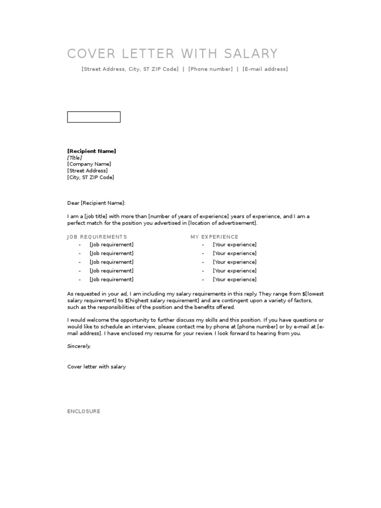 Cover Letter Including Salary Requirements | PDF | Business | Finance ...