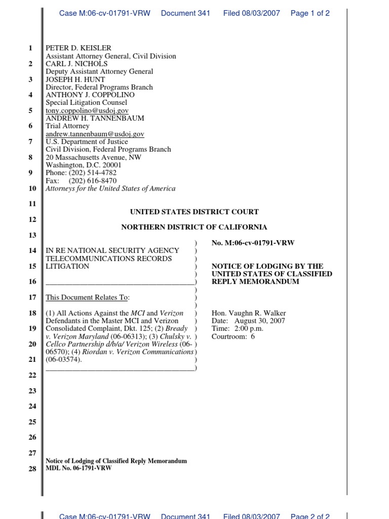 00807-20070803 Govt Notice Classified Brief | PDF | United States ...