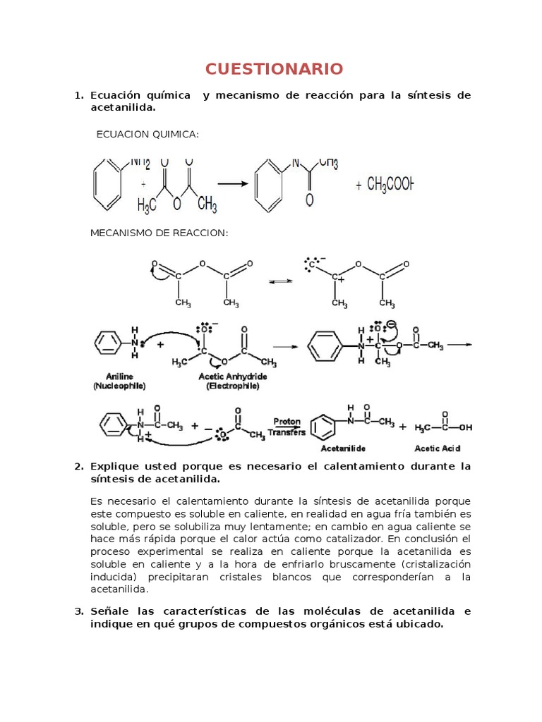 Mecanismo de reacción para la acetanilida | Ácido acético | Compuestos ...