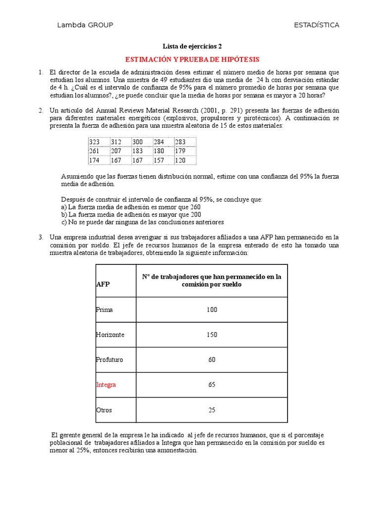 Ejercicios de Los Temas de Estadística Lambda 2 | PDF | Intervalo de confianza | Muestreo ...