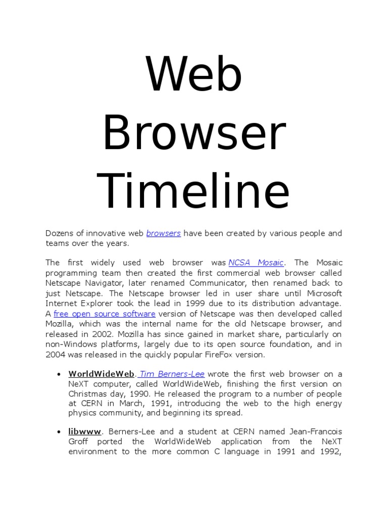 Web Browser Timeline | PDF | Internet Explorer | World Wide Web
