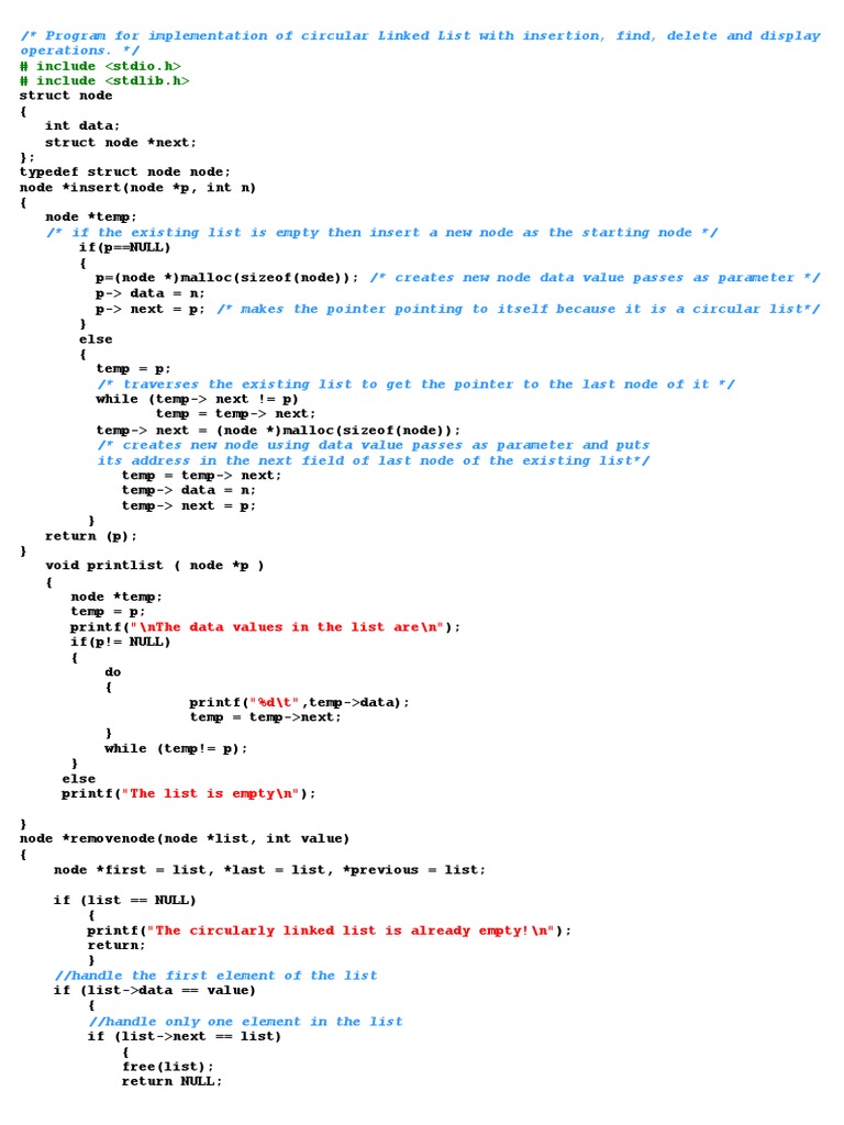 Circular Linled List - Program | Download Free PDF | Data Management | Algorithms And Data ...