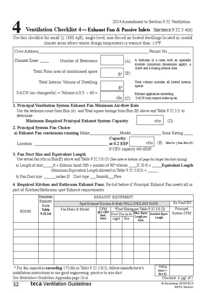 TECA Mechanical Ventilation Checklist 4 2014 | PDF | Ventilation ...