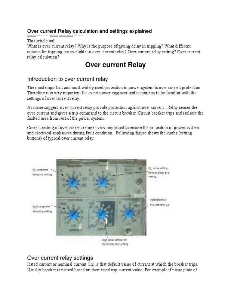 Over Current Relay Calculation and Settings Explained | PDF | Electric ...