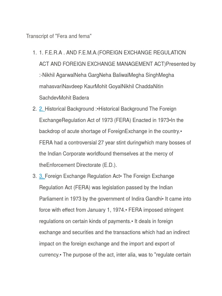 Transcript of "Fera and Fema" | PDF | Business | Government