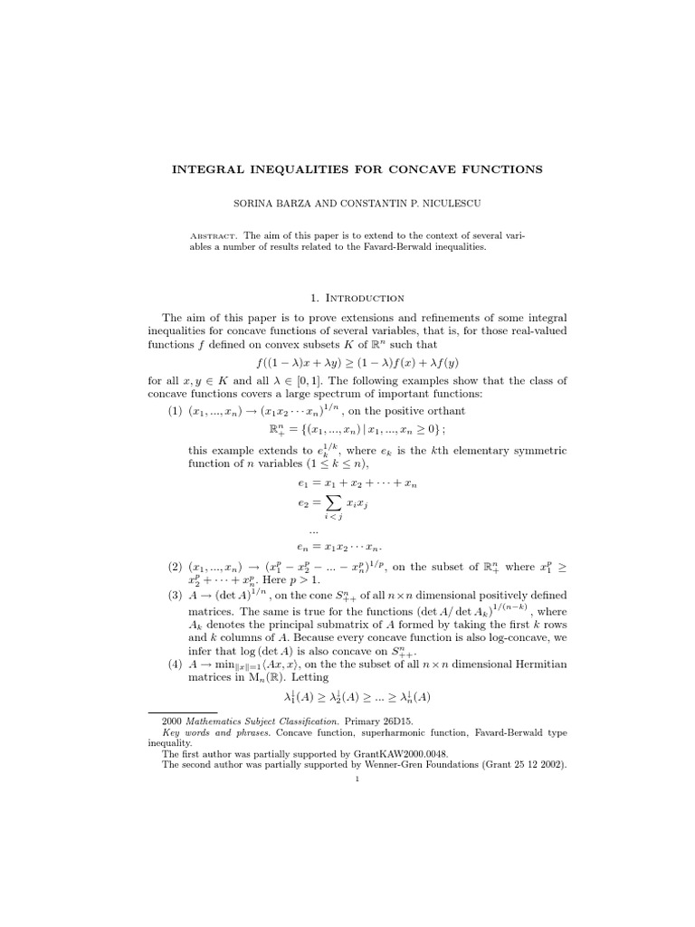 Integral Inequalities For Concave Functions | PDF | Convex Set | Matrix ...