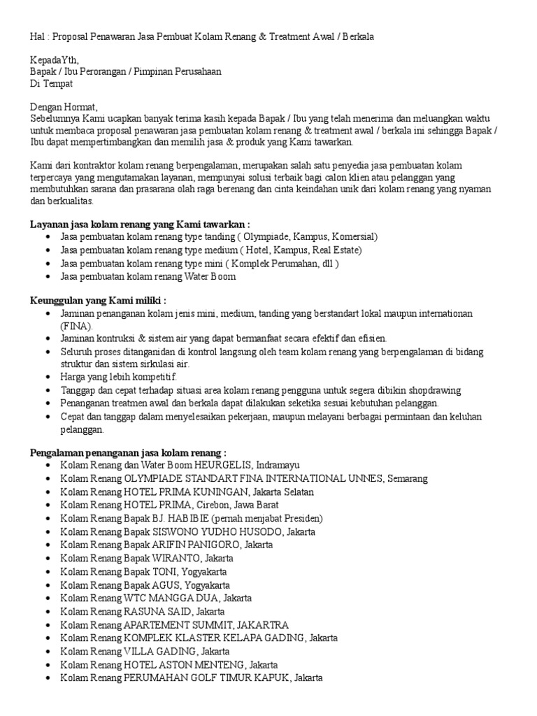 Proposal Pembuatan Kolam Renang | PDF