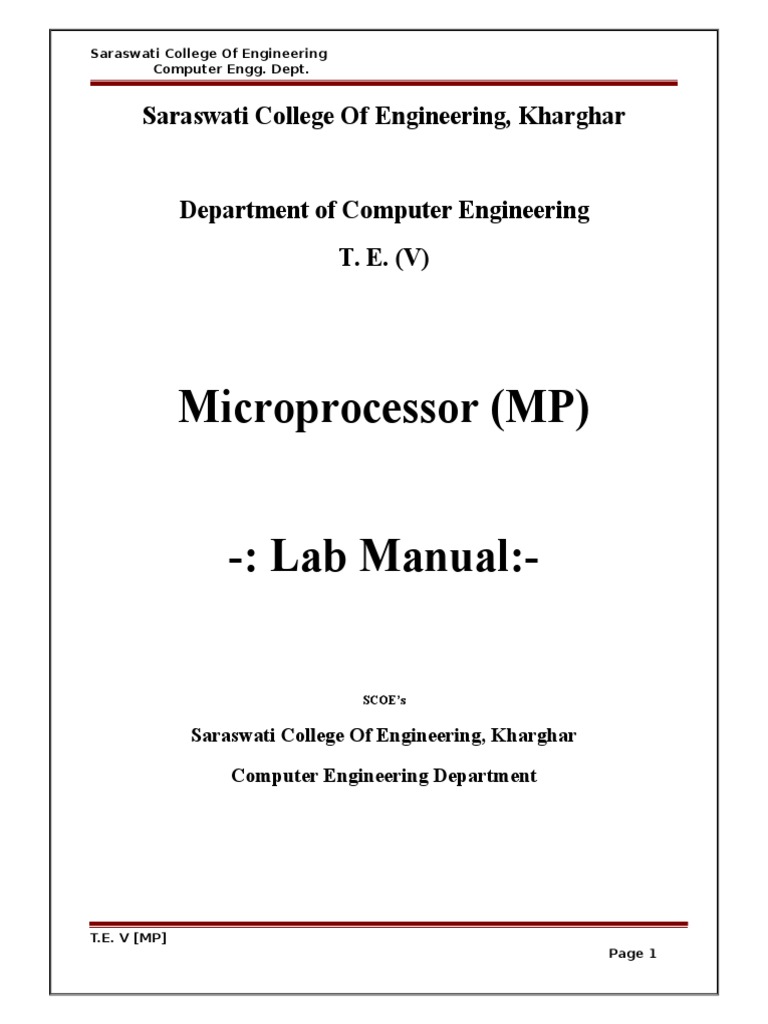 Microprocessor (MP) - : Lab Manual:-: Saraswati College of Engineering, Kharghar | PDF ...